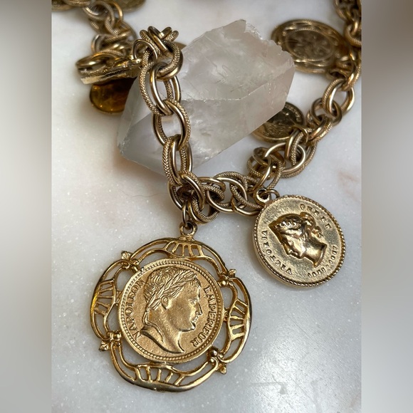 Vintage | Jewelry | Gorgeous 6s Goldtone Napolean Coin Necklace Boho ...